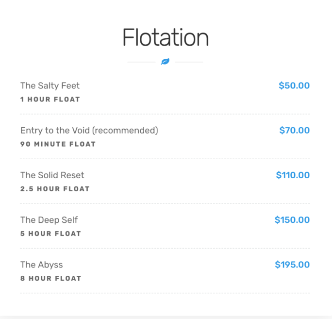 pricing - Breathe Gravity Spa